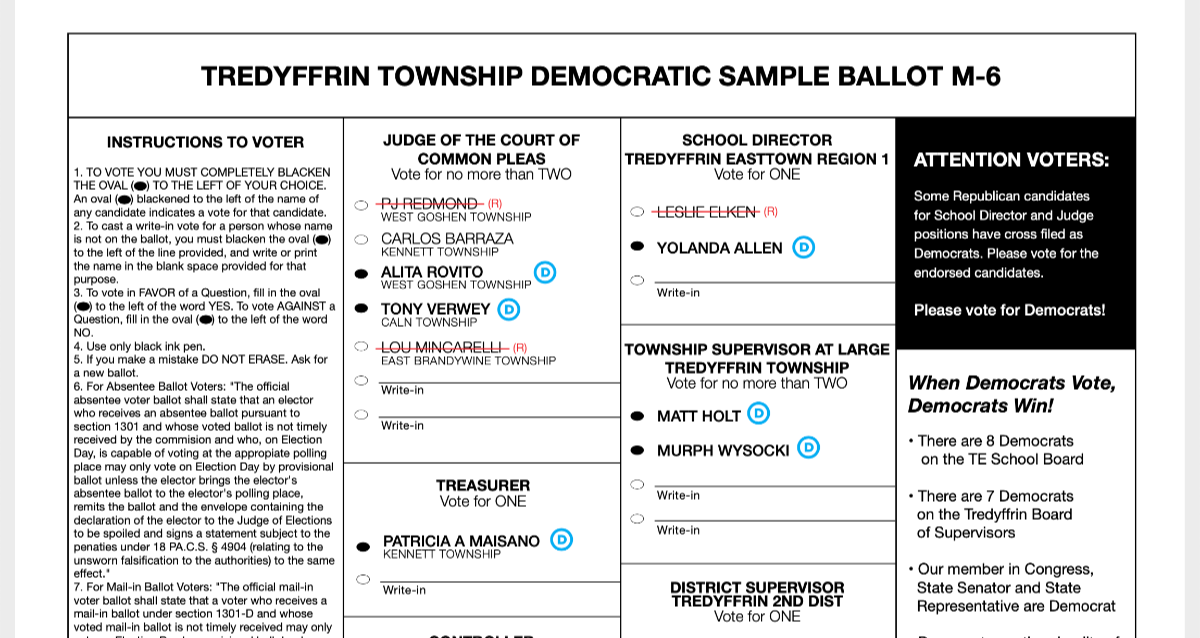 2025 Sample Ballots - Tredyffrin Township Democrats